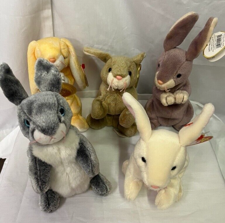 Lot of 5 Ty Beanie Baby 6" Plush Bunny Rabbits Assorted Poses Mint ...