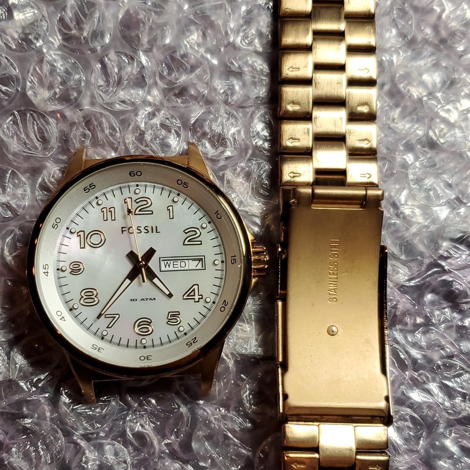 Fossil AM-4334 Quartz Men's Wristwatch Gold Stainless Steel MOP Dial ...