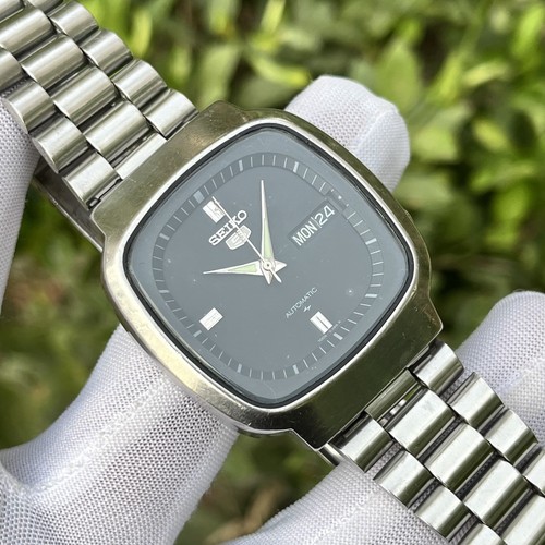 Vintage Seiko 5 Square Shape Black Dial Automatic Japan Made Men Watch ...