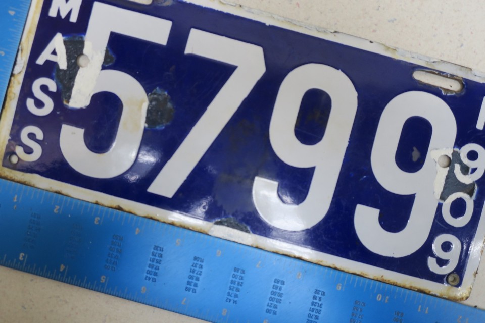 *TOUCHUPS* Massachusetts Porcelain License Plate 1909 Tag Enamel 5799 ...