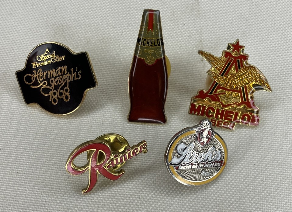 Lot/5 Beer Lapel Pin Pinback Biker Motorcycle Pins Rainier Michelob ...