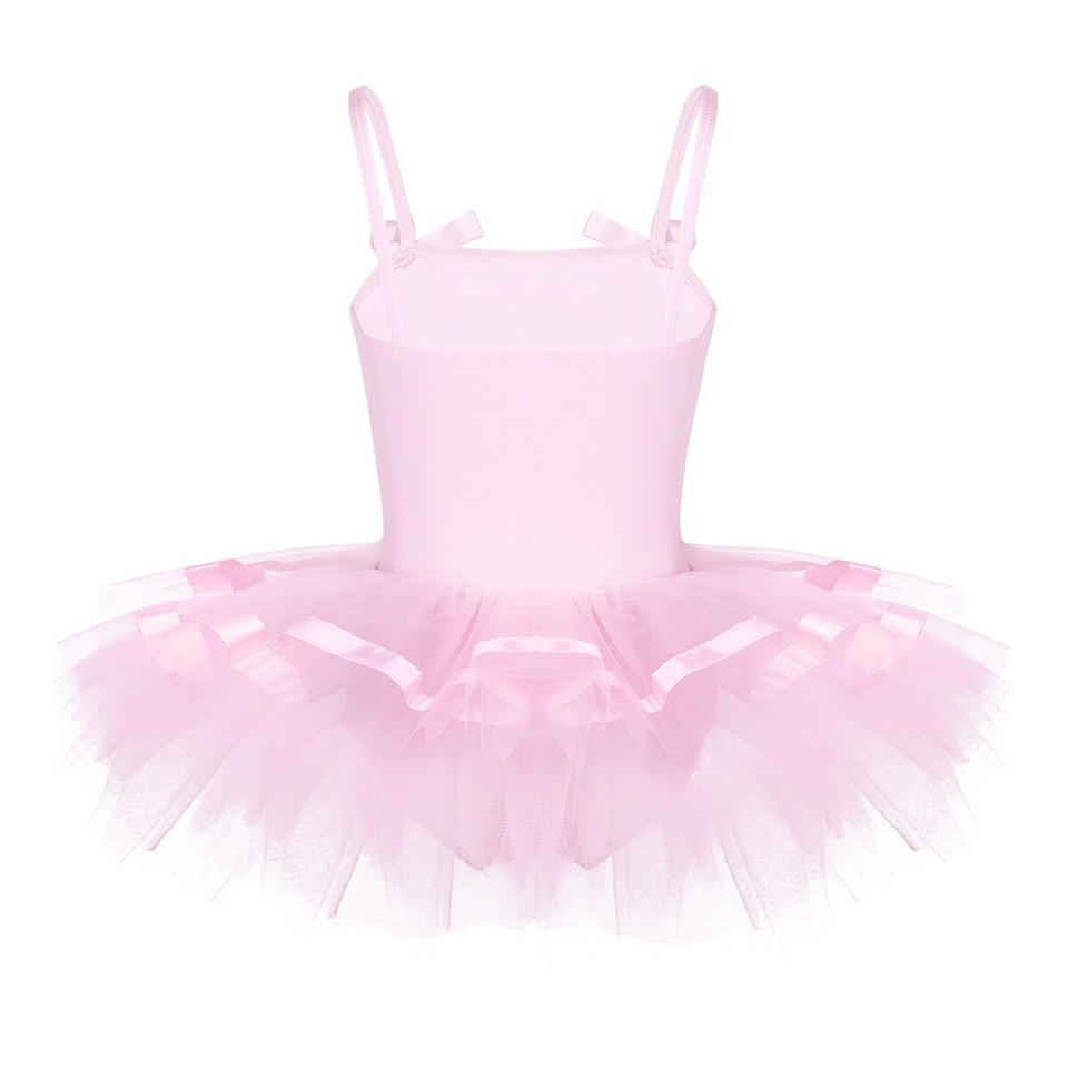 Girls Tutu Flower Ballet Dress Kids Gymnastics Sequins Bowties Dancing ...