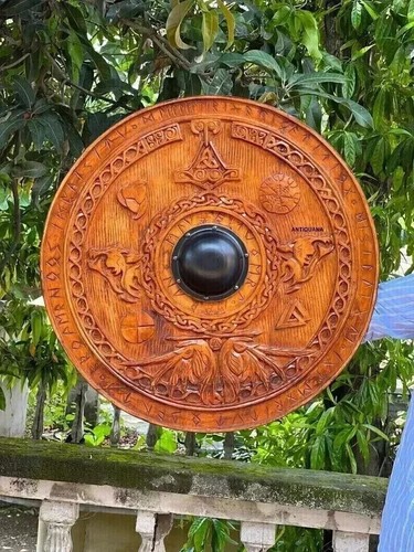 Wooden Warrior Knight Viking Round Shield Battle Medieval Carving ...