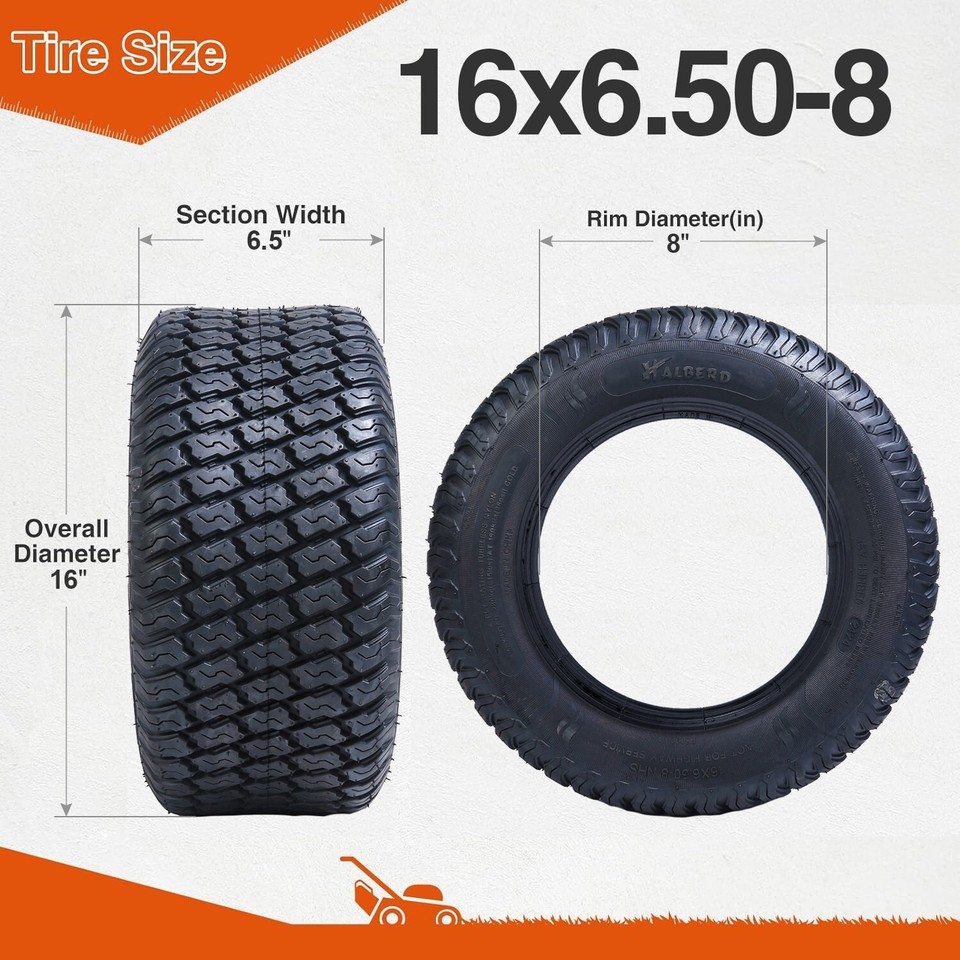 4 16x6.5-8 Turf Tires For Lawn Mower 16x6.5x8 16x6.50-8 Tubeless Heavy ...