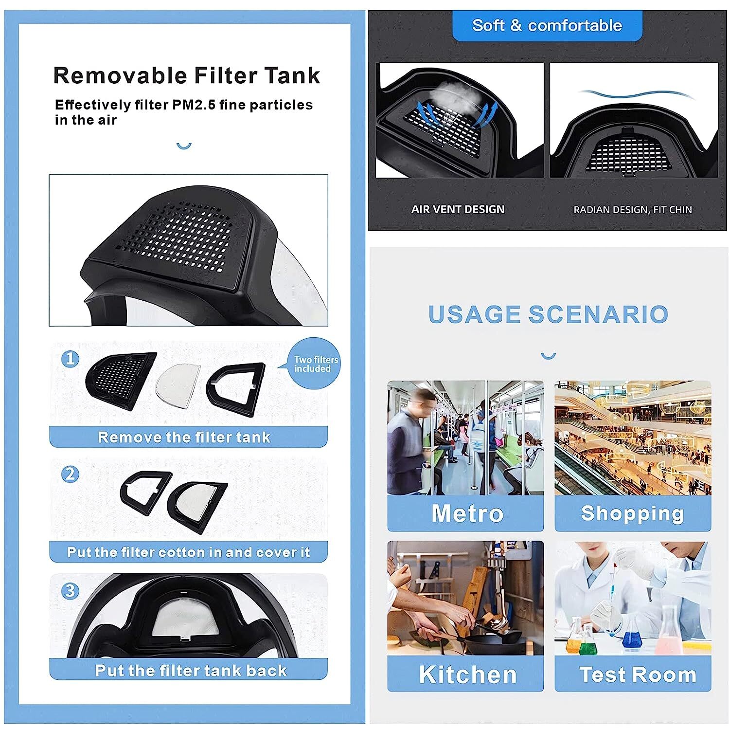 2PCS Anti-fog Full Face Shield Protective Head Cover Safety Mask w/4PCS ...