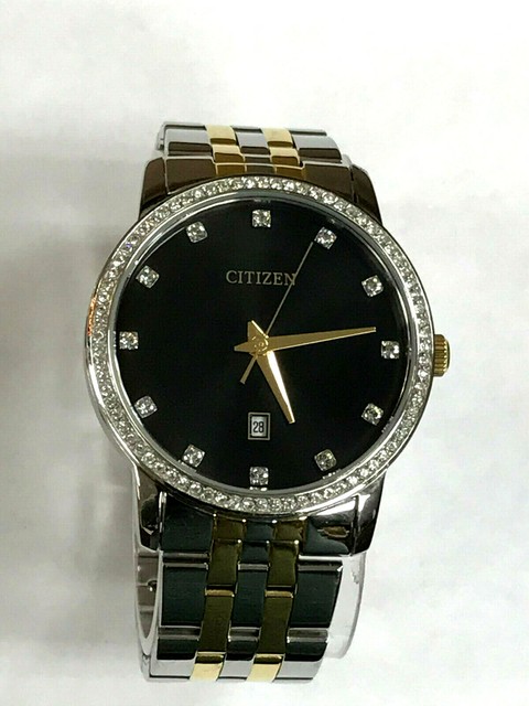 CITIZEN Men's Crystal Black Face Silver Band Watch Quartz G111-S102022 ...