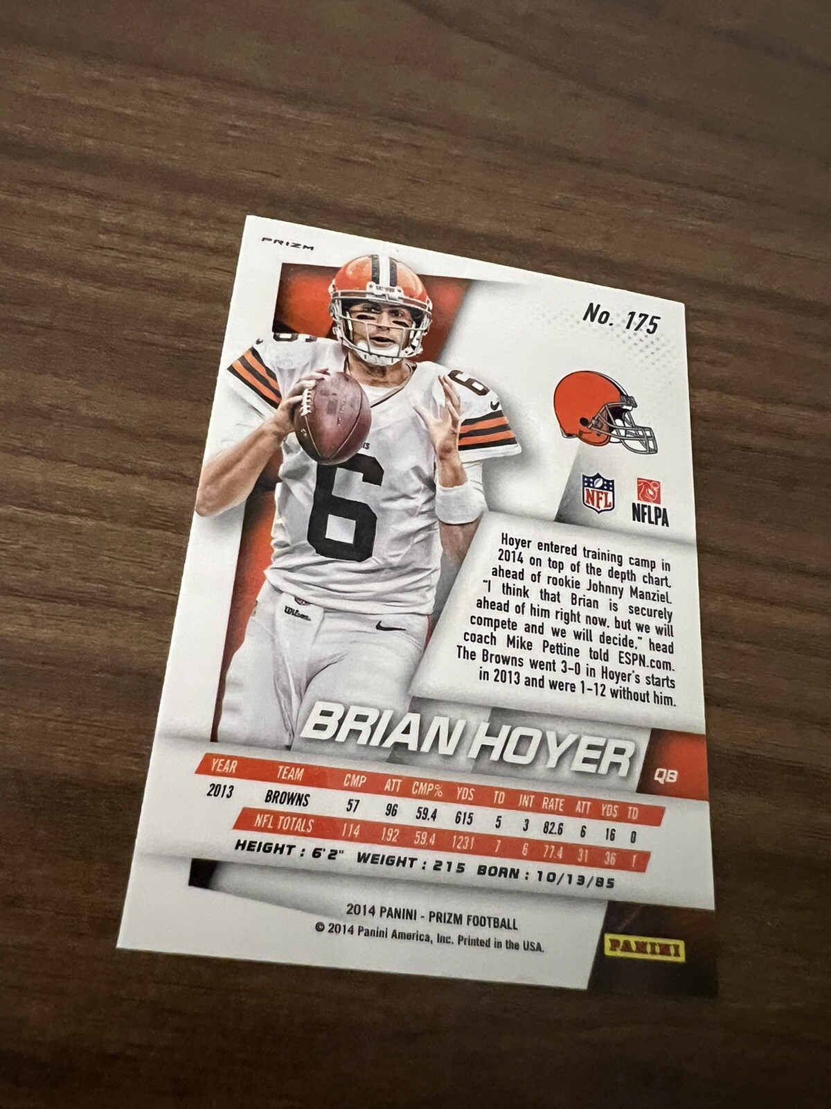 2014 Panini Prizm Prizms Panini Logo #175 BRIAN HOYER Browns Football ...