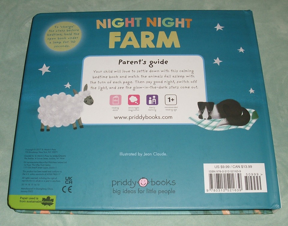 Night Night Farm Priddy Books HC Glow in the Dark New Board Book ...