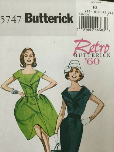 Butterick B5747 Retro 60s Dress Belt Pleated or Semi-fitted Skirt 16-24 ...