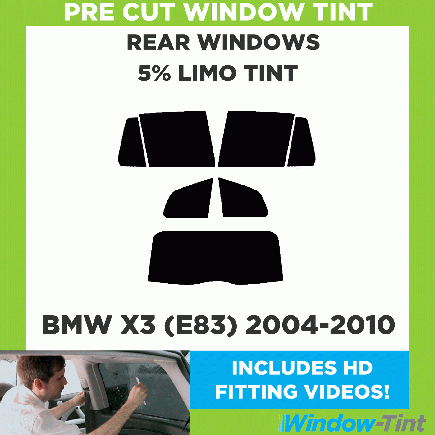 Pre Cut Window Tint for BMW X3 (E83) 2004-10 5% Limo Black Rear Car ...
