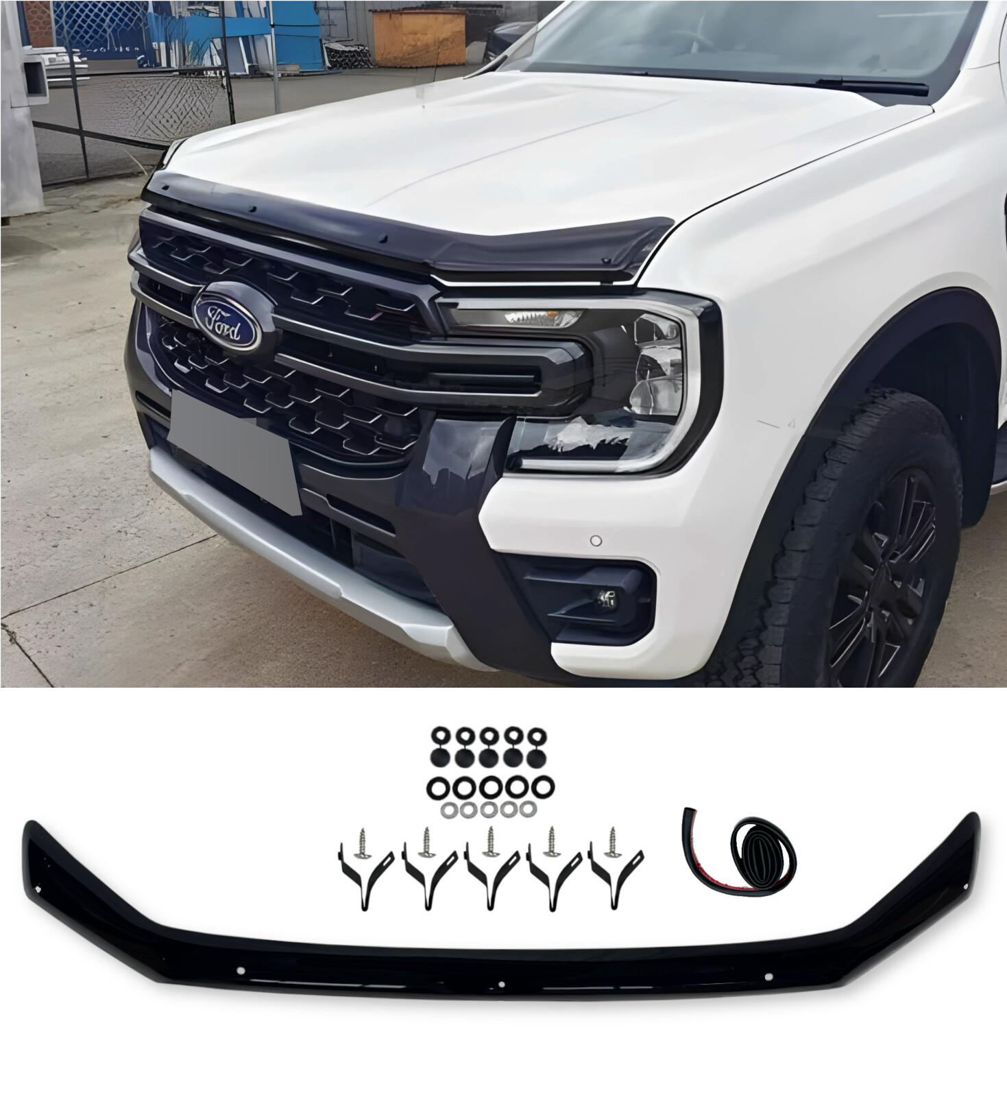 FRONT BONNET GUARD PROTECTORS GLOSS BLACK FOR FORD RANGER T9 2022 ...