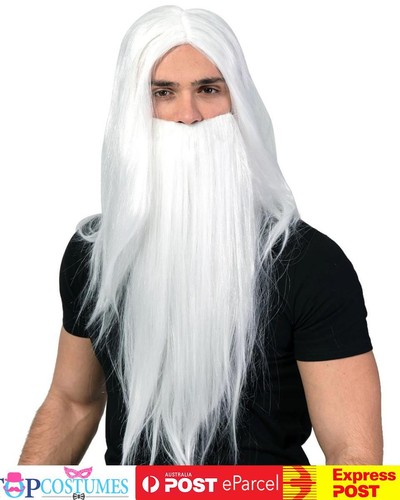 Wizard White Long Costume Wig Beard Gandalf Lord of the Rings ...