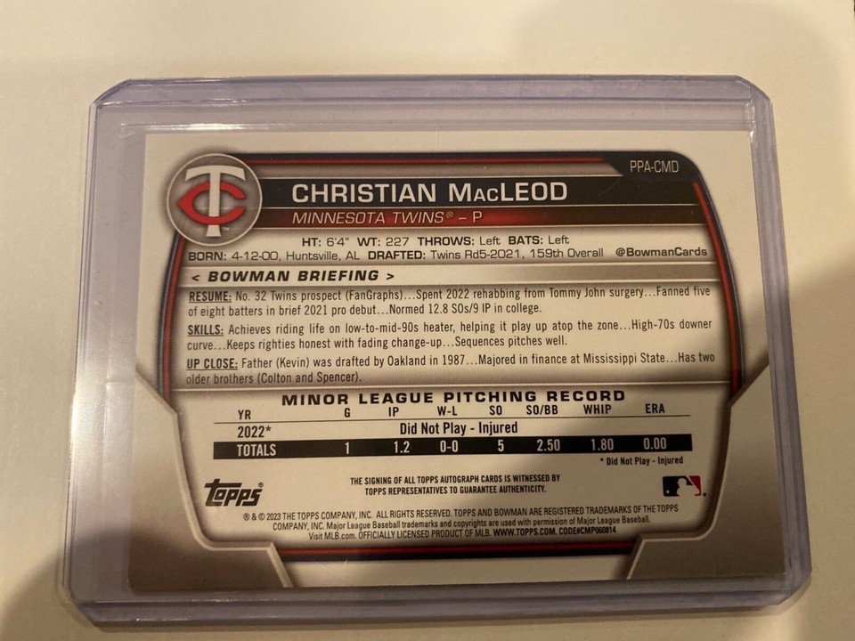 2023 Bowman 1st Paper Prospect Autographs #PPA-CMD Christian Macleod ...