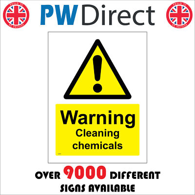 WS274 WARNING CLEANING CHEMICALS SIGN BEWARE RISK OF INJURY BURN SCALD ...