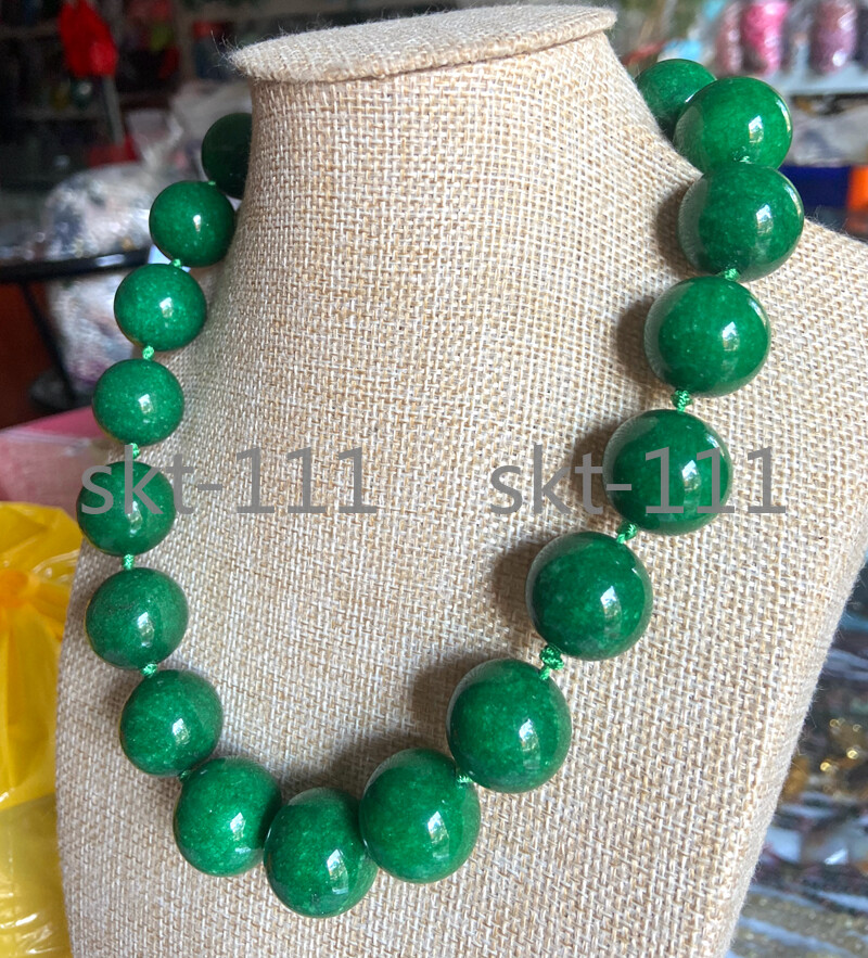Huge Chinese jade Natural 20MM Green Jade Round Beads Gemstone Necklace ...