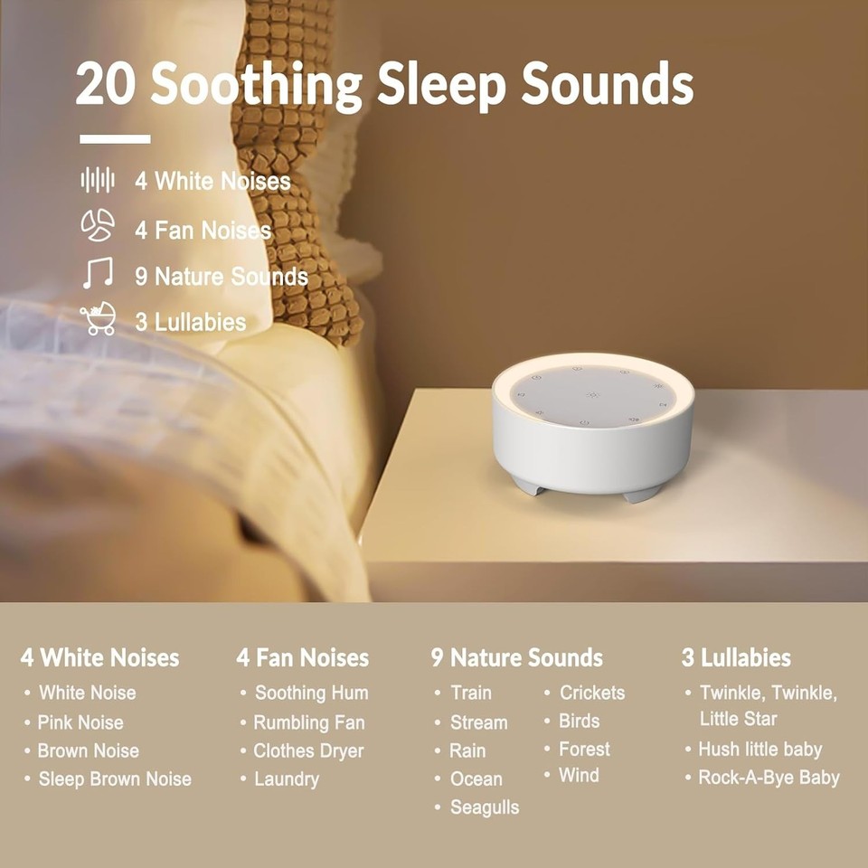 Sound Machine & Night Light for Adults/Baby/Kid. White Noise Machine ...