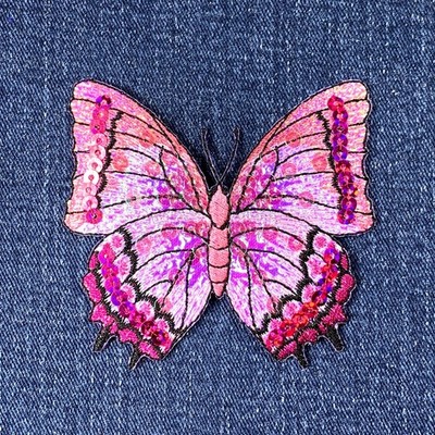 Butterfly Applique Patch - Sequin Embroidered Fuchsia Pink Insect Badge ...