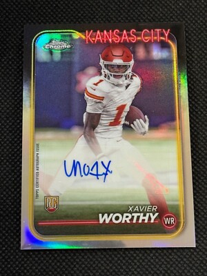 2024 Topps Chrome Xavier Worthy Rookie Refractor Autograph Chiefs | eBay
