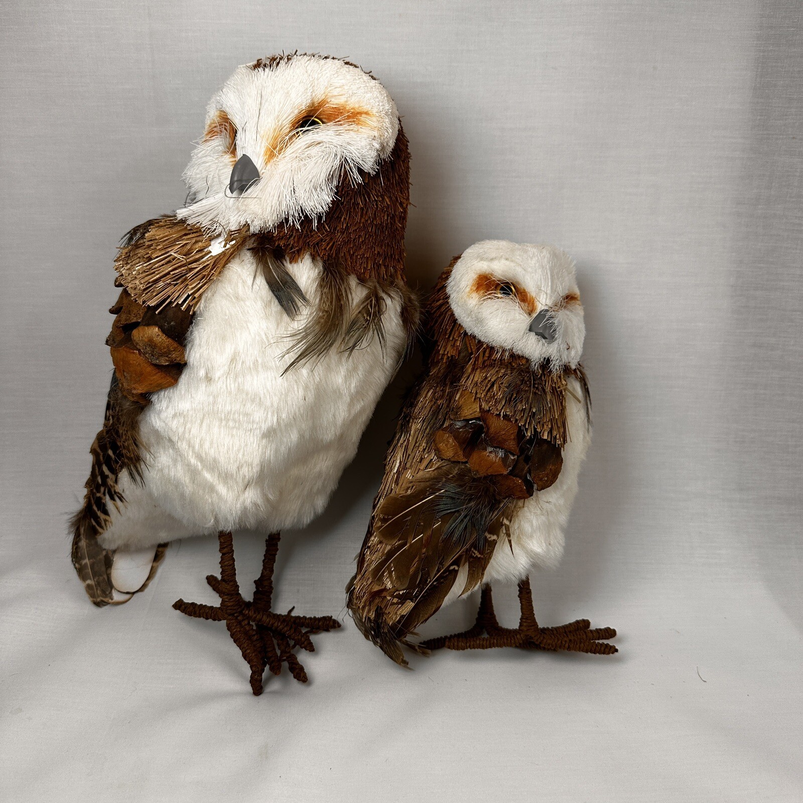 Pair of Realistic Looking Owls - Faux Fur & Feathers - Woodland Decor ...