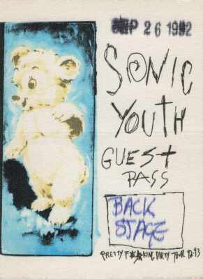 September 26th 1992 SONIC YOUTH Back Stage Pass Kurt Cobain Mudhoney ...