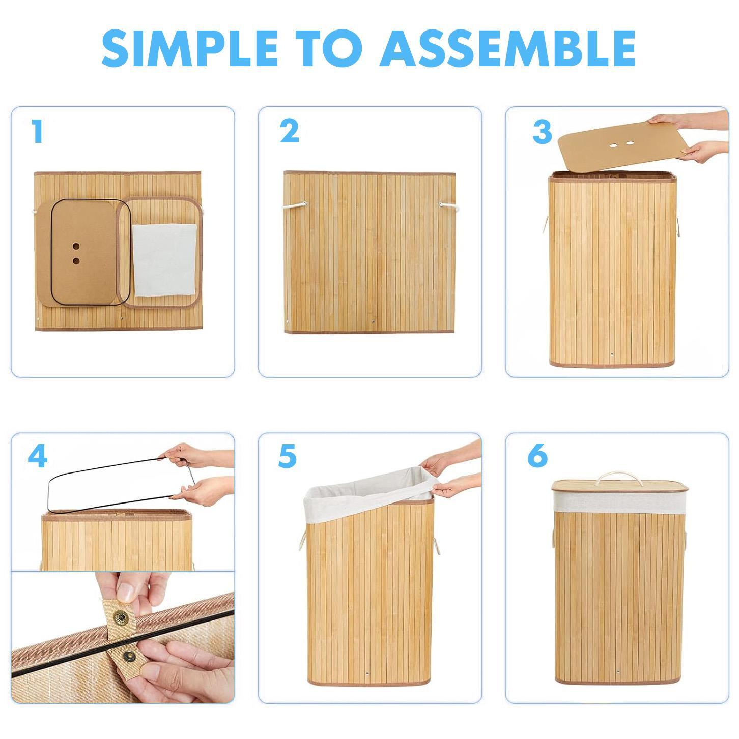 Bamboo Laundry Basket with Lid Foldable Washing Clothes Bin Hamper with ...