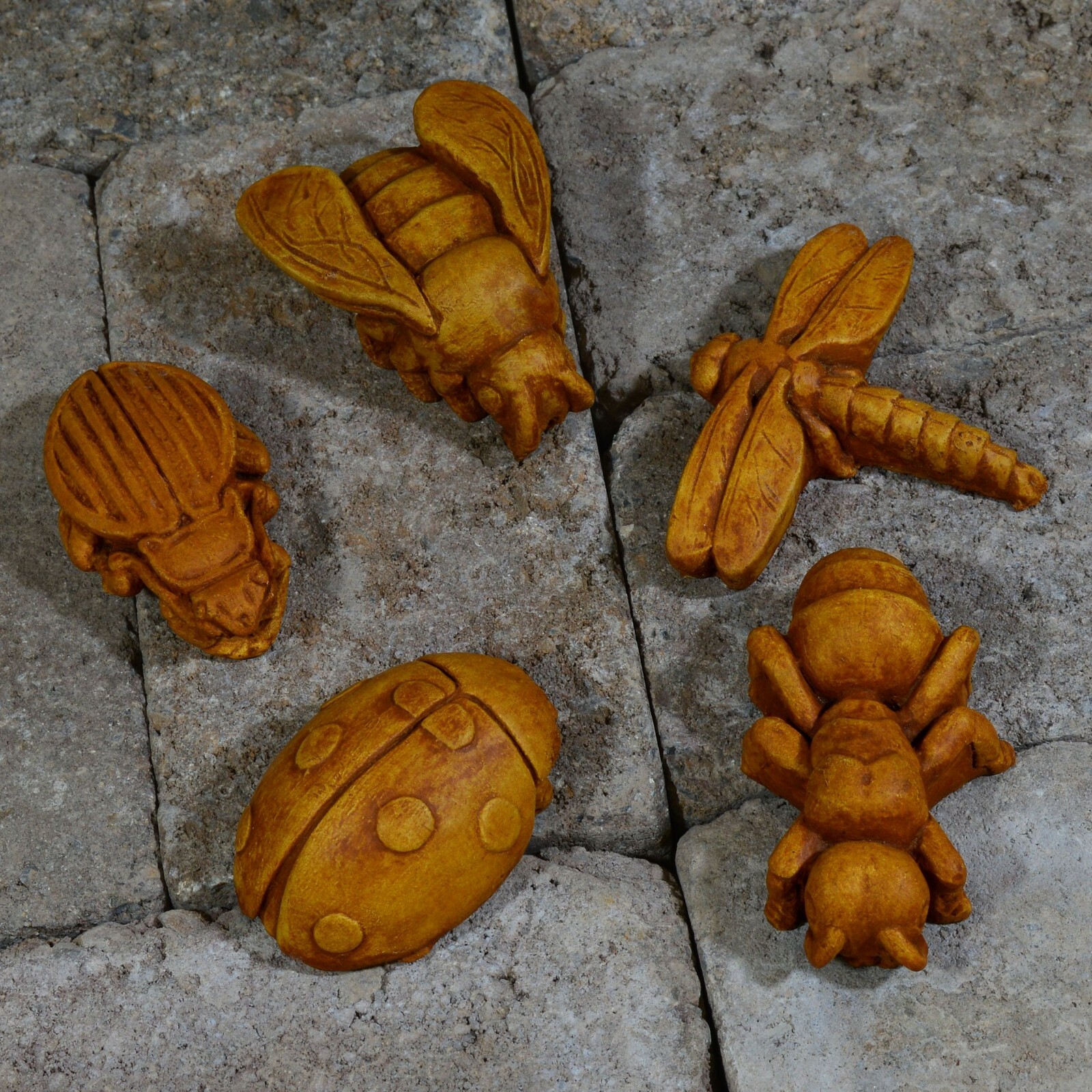 Cast Stone Cement Garden Bugs Statue Outdoor Garden Statuary 5 Piece ...
