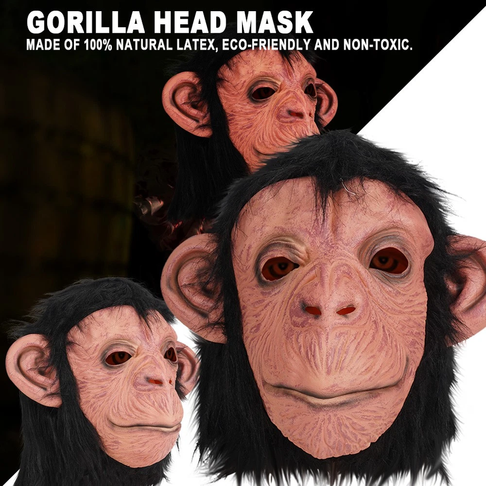 Realistic Monkey Mask Full Head Latex Animal Face Mask Halloween Fancy ...