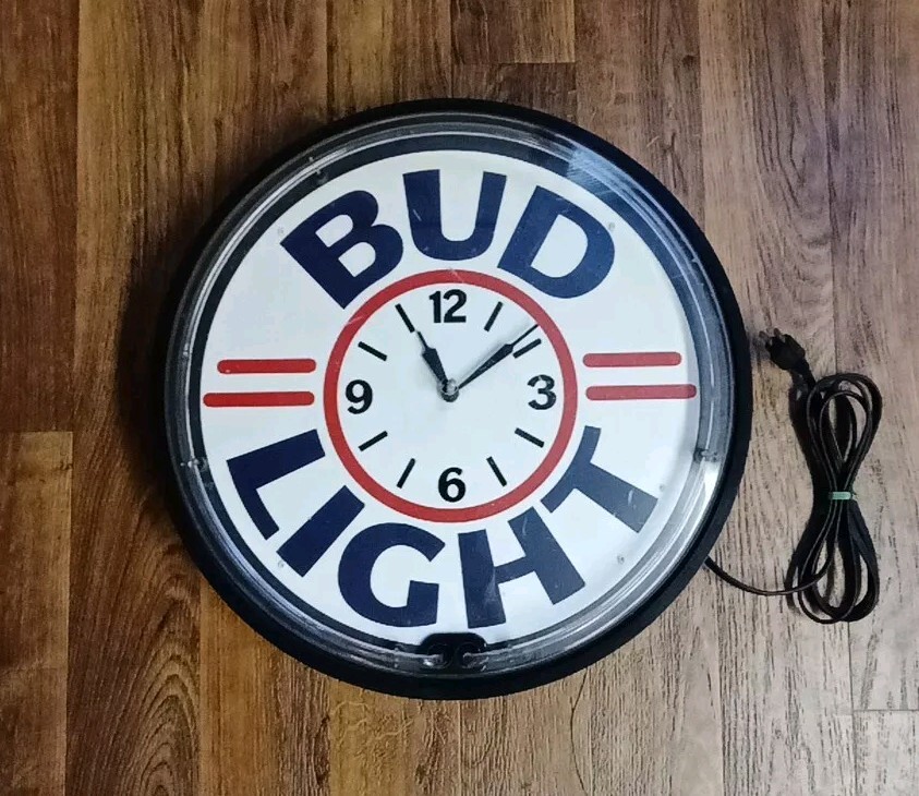 Bud Light Neon Wall Clock Lighted 20" Sign Vintage 90s Works Budweiser ...