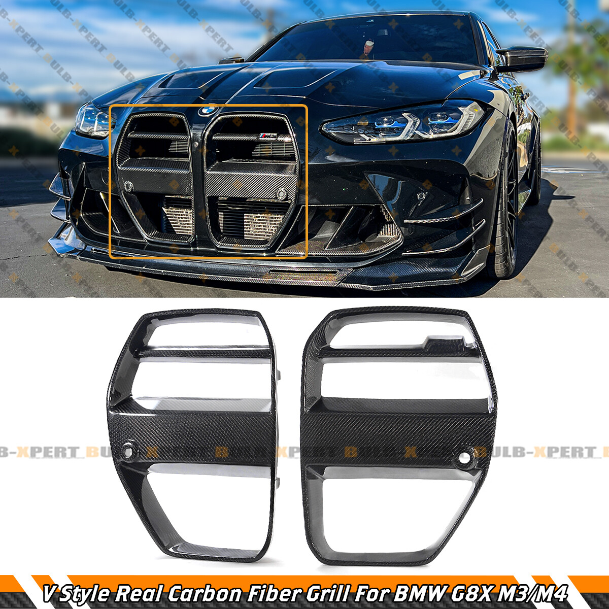 Real Carbon Fiber V Style Nose Grill Grille For 2021-2026 BMW M3 G80 M4 ...