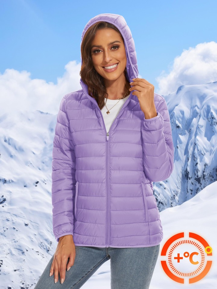Women's Lightweight Warm Jacket Full-Zip Hooded Warm Coat Winter ...
