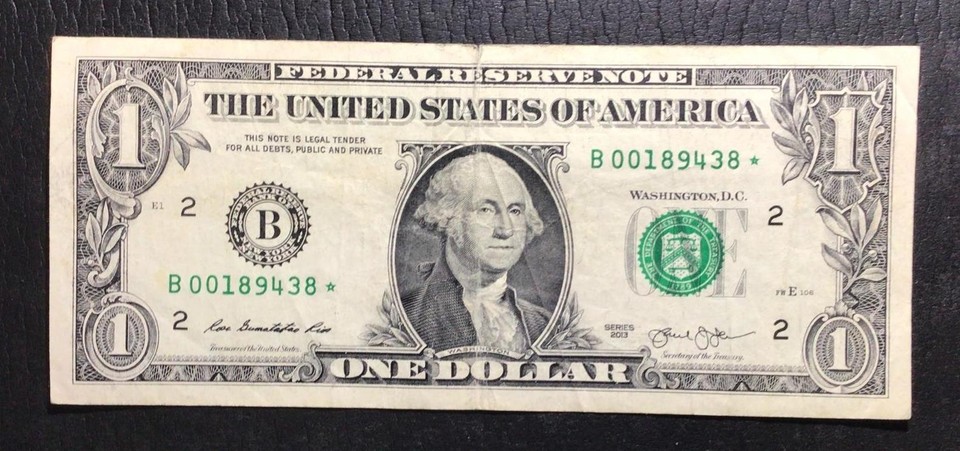 Duplicate 2013 STAR Note (B) Series Serial Number B00189438 New York $1 ...