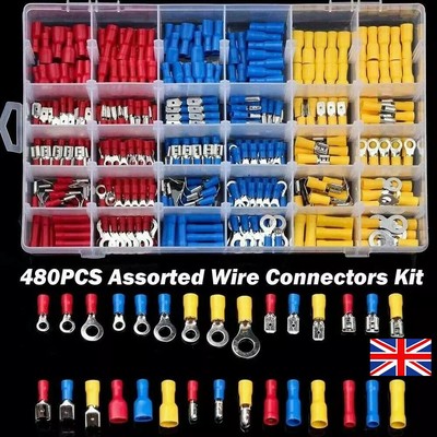 480Pcs Car Wire Assorted Insulated Electrical Terminals Connectors ...
