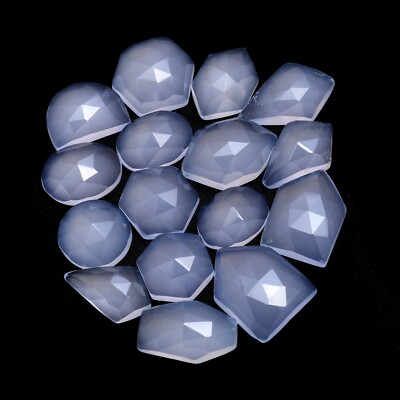 Natural Blue Chalcedony Unheated Flat Back Rose Cut Loose Gemstone Lot ...