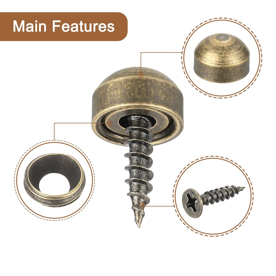 12 Pcs 9mm Brass Decorative Screws Self-Tapping Screws with Cover Caps ...