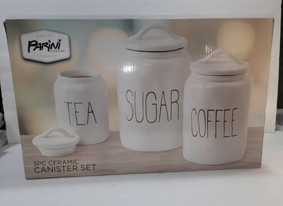 Parini Cookware 3 Piece White Ceramic Canister Set W/Lids Tea Coffee ...