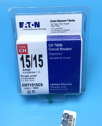 New Circuit Breaker Eaton Cutler Hammer CHT1515 15/15 Amp Two 1 Pole ...
