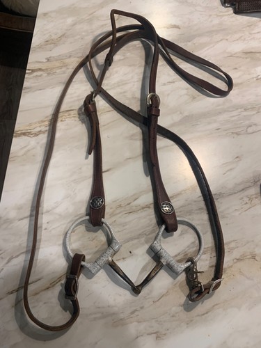 Full Bridle with Snaffle Bit & Leather Loop Reins | eBay