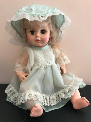 Vintage EEGEE BABY DOLL MARKED ROOTED HAIR Blonde Baby Blue BONNET ...