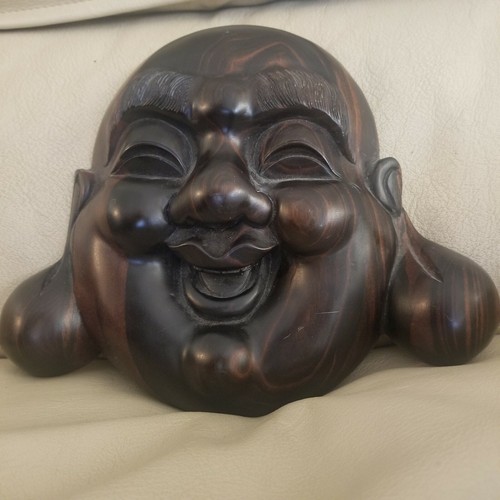 Chinese Relief Wood Carving Happy Laughing Buddha Budai 3d Face Wall ...