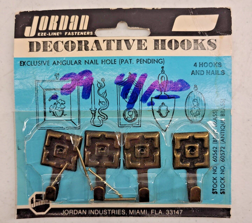 Vintage Jordan EZE Line Fasteners Small Decorative 4 Hooks and Nails | eBay