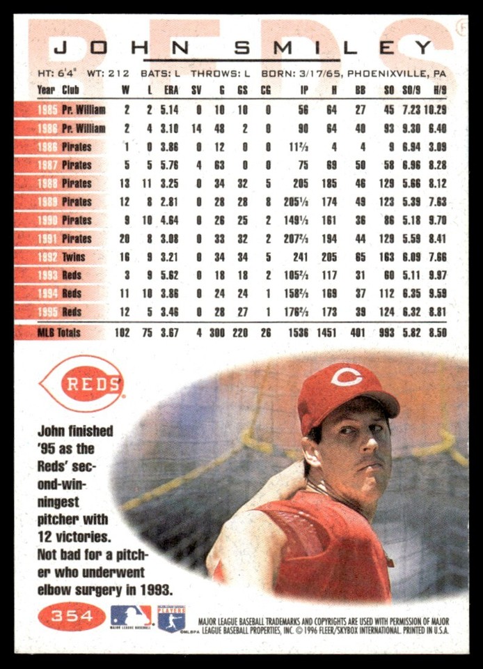 1996 Fleer #354 John Smiley Cincinnati Reds | eBay