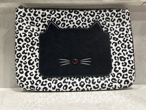 Kate Spade New York Large Zip Pouch Meow WLR00592 Black White | eBay