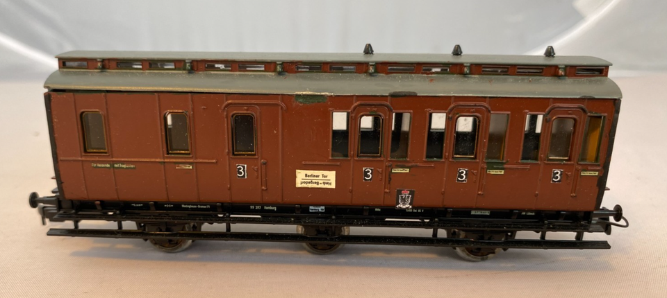 Marklin HO 4203 KPEV 6 wheel all 3rd class coach, clerestory roof, in ...