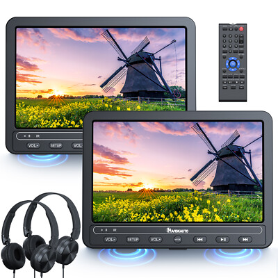 NAVISKAUTO 2x10.5" Portable Dual Screen DVD Player Sync Screen Battery ...