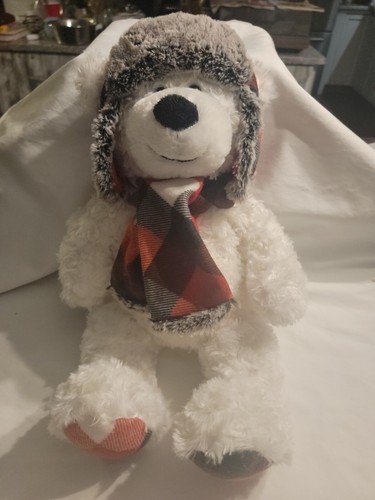 Hugfun Int’l Inc. White Teddy Bear W/ Plaid Hat/Scarf Plush Stuffed ...