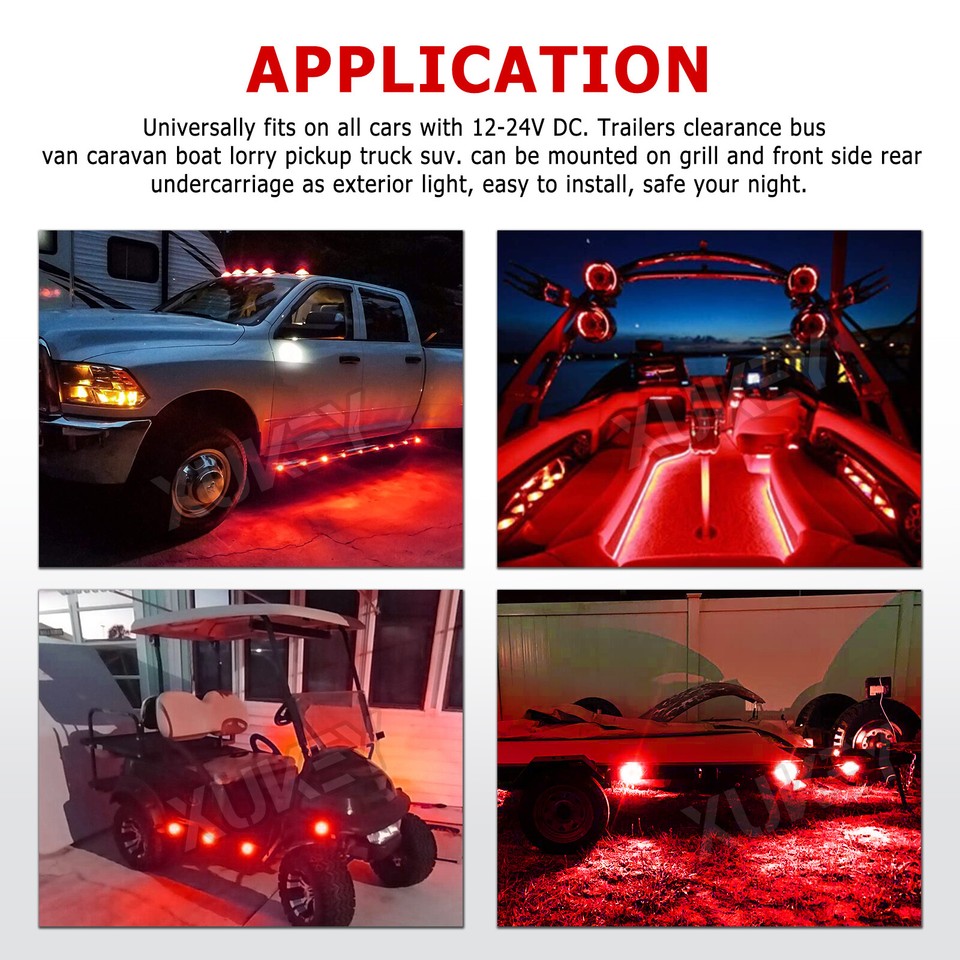 Round 12v-24v Red Led Side Tail Rear Marker Lamp Lights Truck Cab Lorry ...