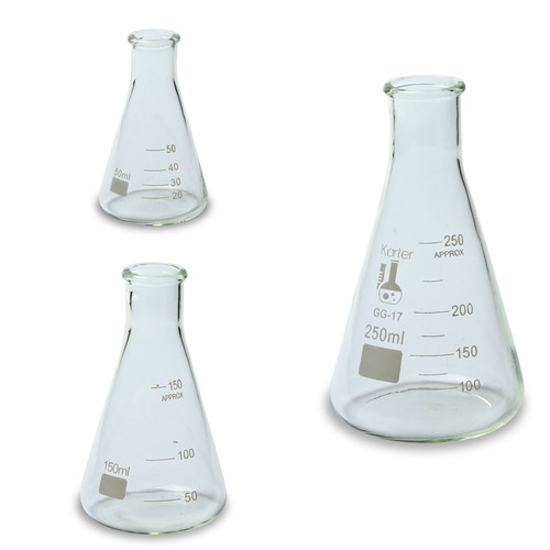 Karter Scientific Erlenmeyer Flask Borosilica te Glass Set of 3 - 50 ...