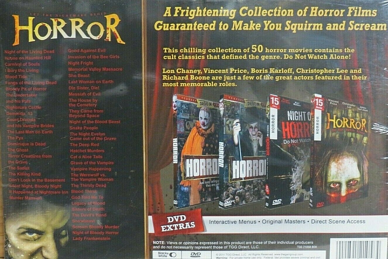 Horror 50 Movies 4 New! DVDs ,Vincent Price, Boris Karloff, Chris Lee ...