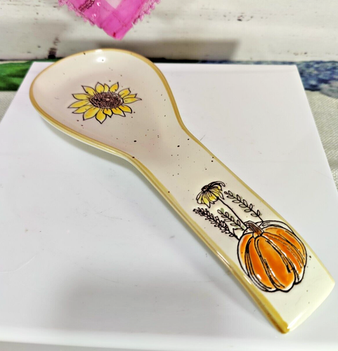 2022 Spectrum Designs Fall Pumpkin and Sunflower Stoneware Spoon Rest ...
