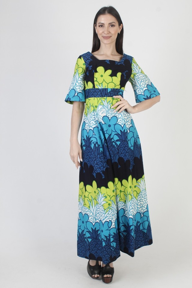 Vtg 60s Island Togs Hawaiian Dress Barkcloth Tiki Luau Mid Century ...